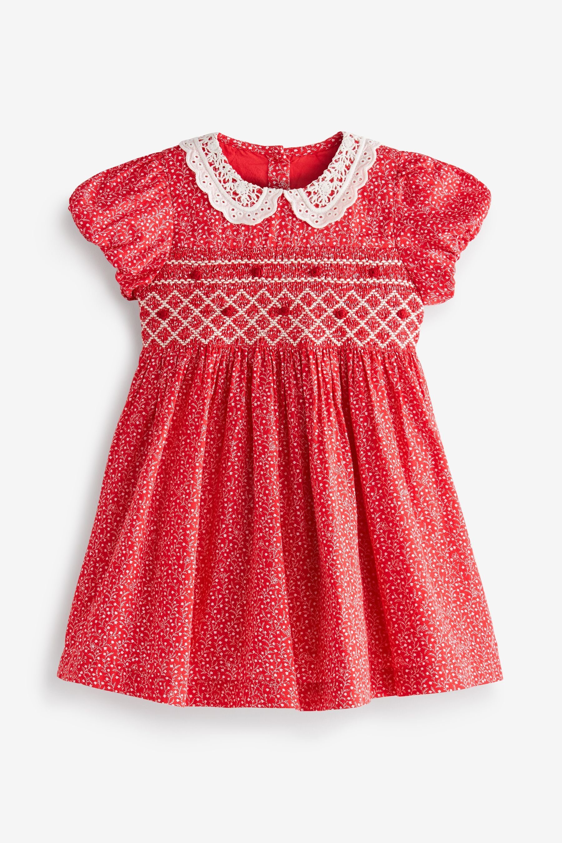 Next Sommerkleid Baumwollkleid Mit Spitzenkragen Und Raffdetail 1 Tlg